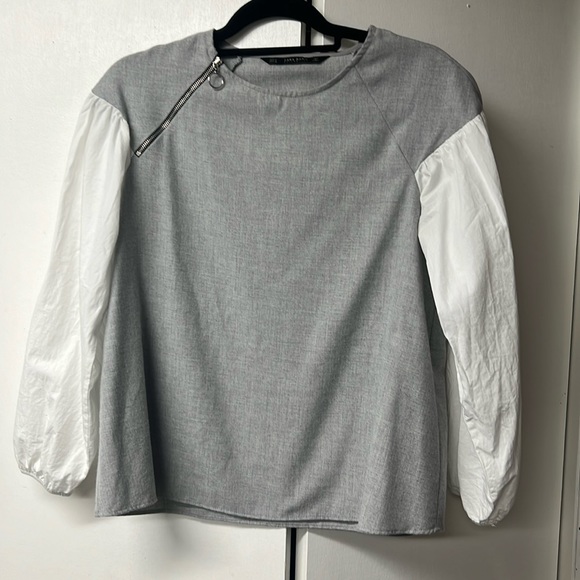 Zara | Tops | Zara Basic Brand Long Sleeve Shirt With Soft Gray Body ...